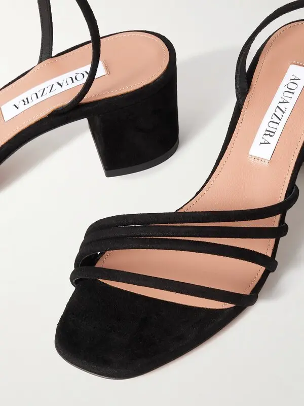 AQUAZZURA Latour 50 Suede Sandals - Black