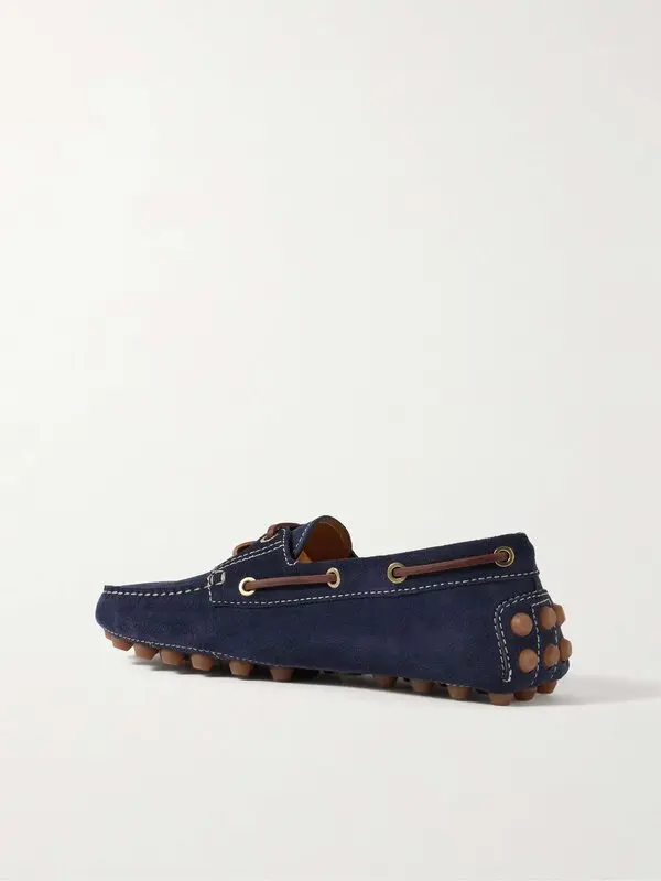 TOD'S Gommino Macro Leather-trimmed Suede Loafers - Navy