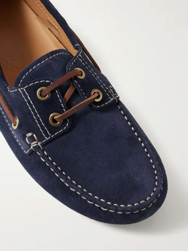 TOD'S Gommino Macro Leather-trimmed Suede Loafers - Navy