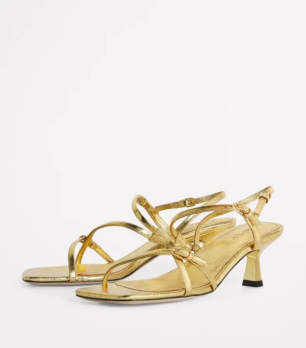 Sandro Metallic Leather Heeled Sandals - Beige