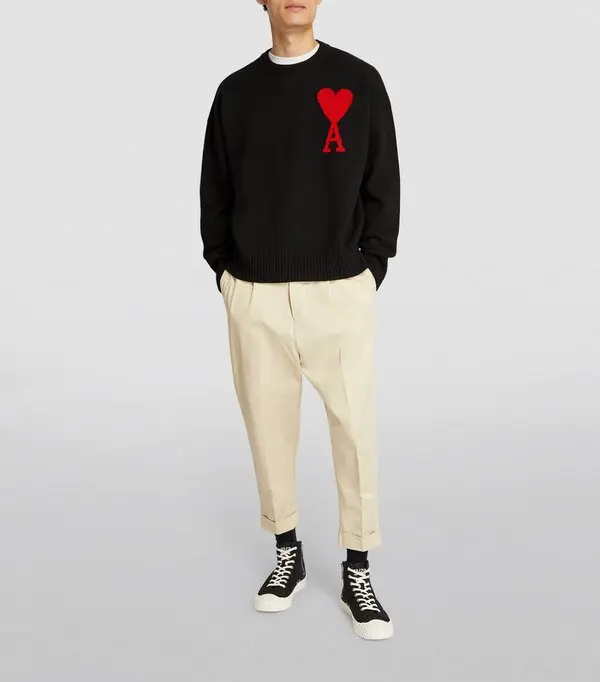 AMI Paris Virgin Wool De Coeur Sweater - Black