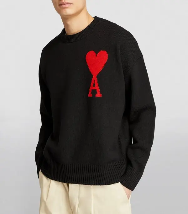 AMI Paris Virgin Wool De Coeur Sweater - Black