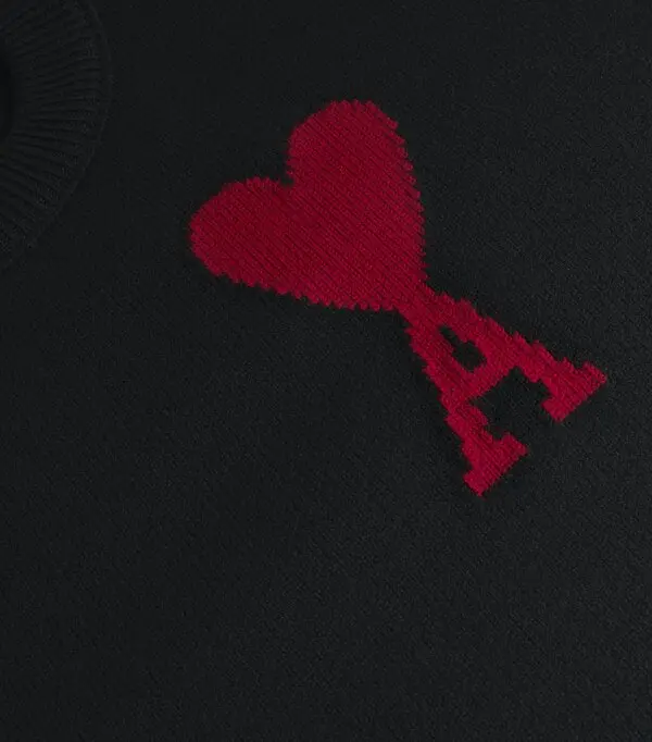 AMI Paris Virgin Wool De Coeur Sweater - Black