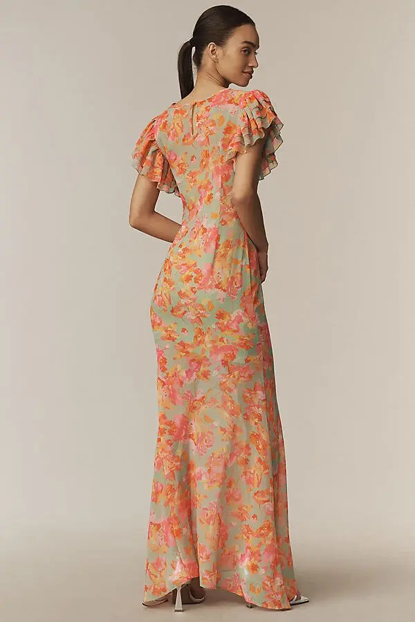 DE LA VALI Bougainvillea Maxi Dress - Art Deco Sage Floral
