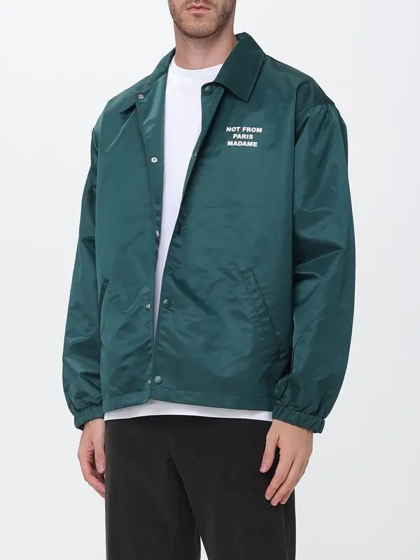Drole De Monsieur Nylon Shirt Jacket With Slogan Logo - Forest Green