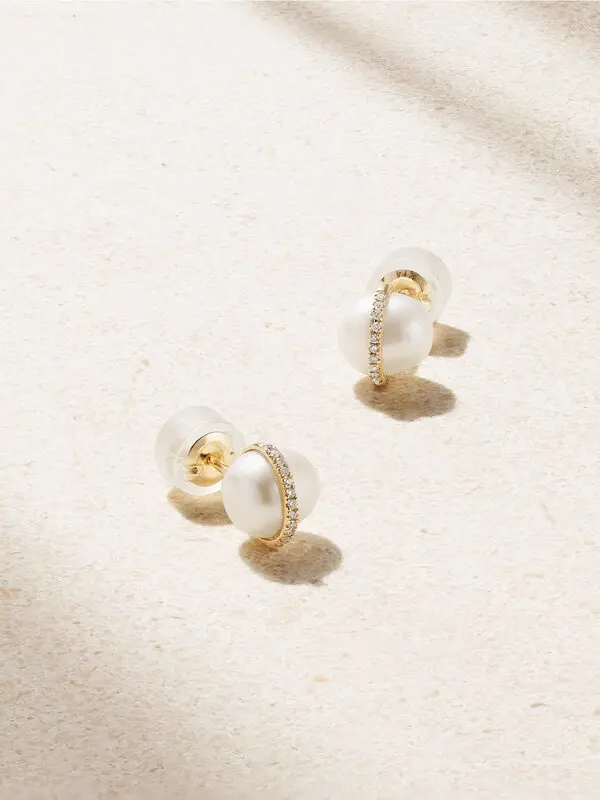 MELISSA JOY MANNING 14-karat Recycled Pearl And Diamond Earrings - Gold