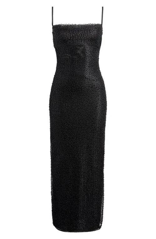 House Of Cb Calla Beaded Mesh Overlay Gown - Black