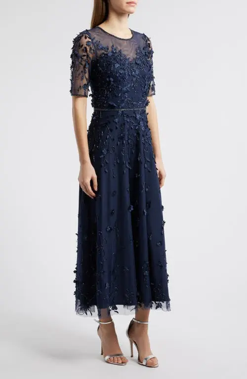 Pisarro Nights 3d Floral Beaded Gown In Navy - 50% Off | Editorialist