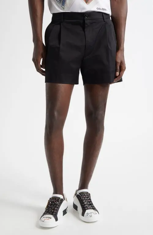 Dolce & Gabbana Pleated Stretch Cotton Bermuda Shorts - Black