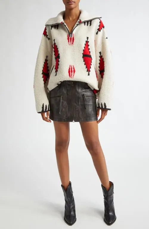 Isabel Marant Marner Quarter Zip Pullover In Ecru/ Red 50% Off