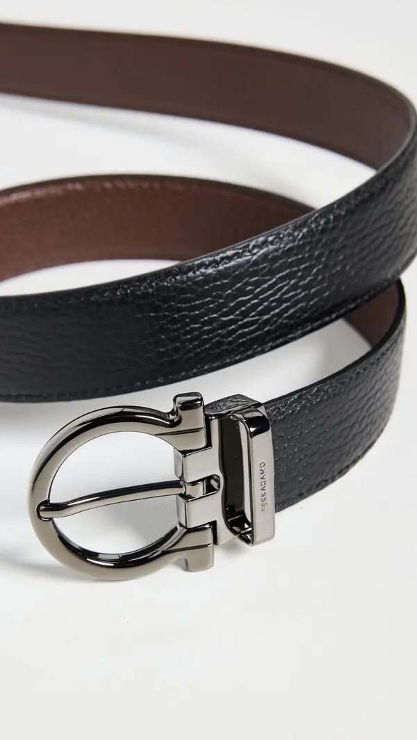 FERRAGAMO Single Gancio Pebbled Leather Belt
