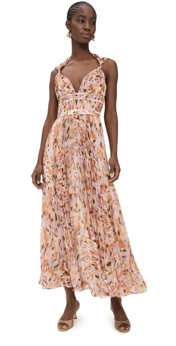 sachin and babi light blue dress BABARONI V-Neck Bishop Sleeves Chiffon Dress with Bow-Sunset Plus size, Sunset / US18 main image 0