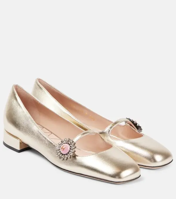 Valentino Garavani Metallic Leather Mary Jane Flats - Gold