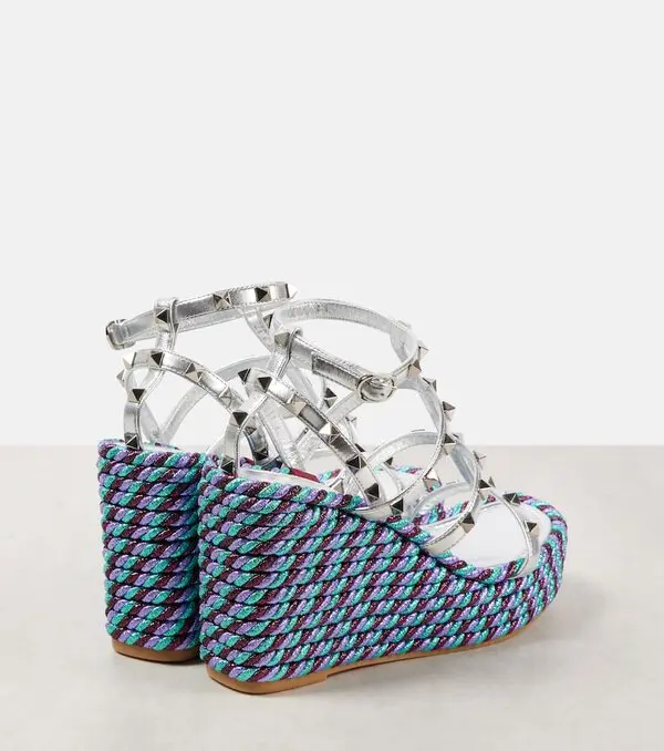 Valentino Garavani Rockstud Leather Espadrille Wedges