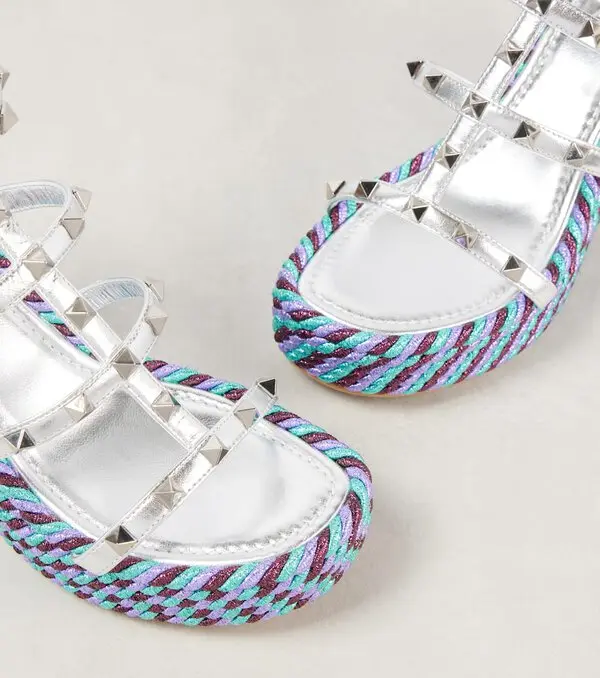 Valentino Garavani Rockstud Leather Espadrille Wedges