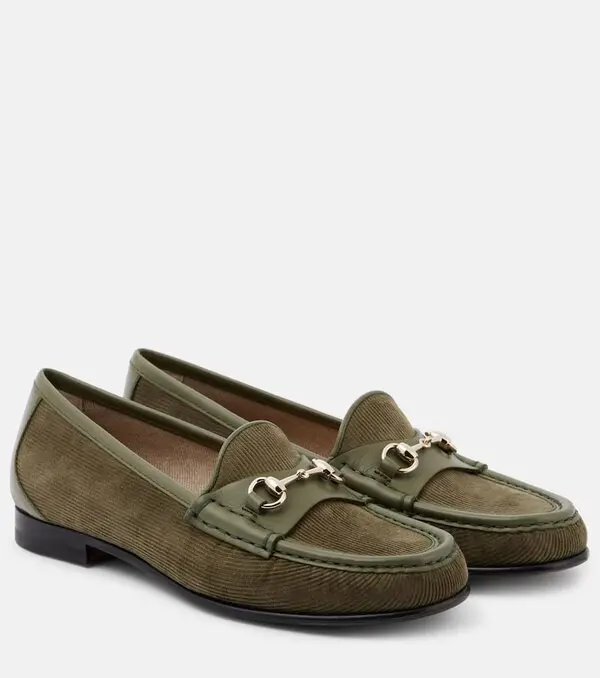 Gucci Horsebit 1953 Corduroy Loafers - Green | Editorialist display picture 3