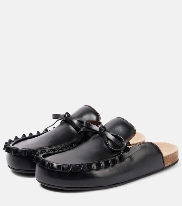 JW Anderson Ruffled Leather Mules - Black