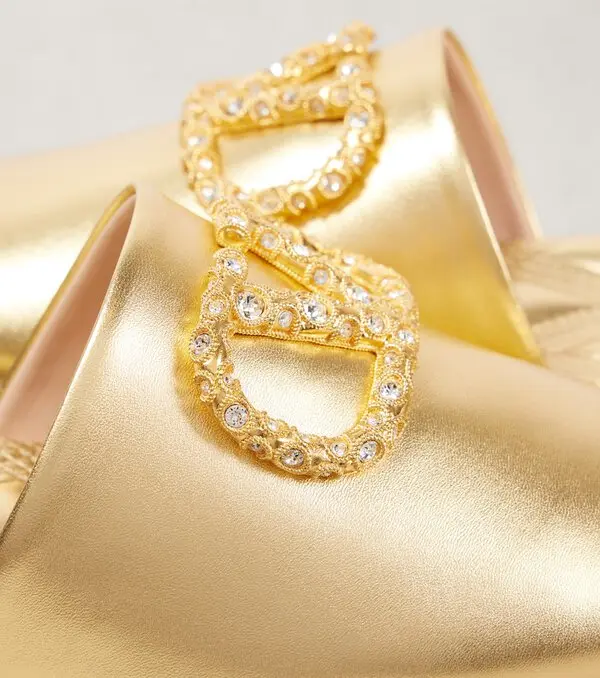 Valentino Garavani Vlogo Signature Metallic Leather Slides