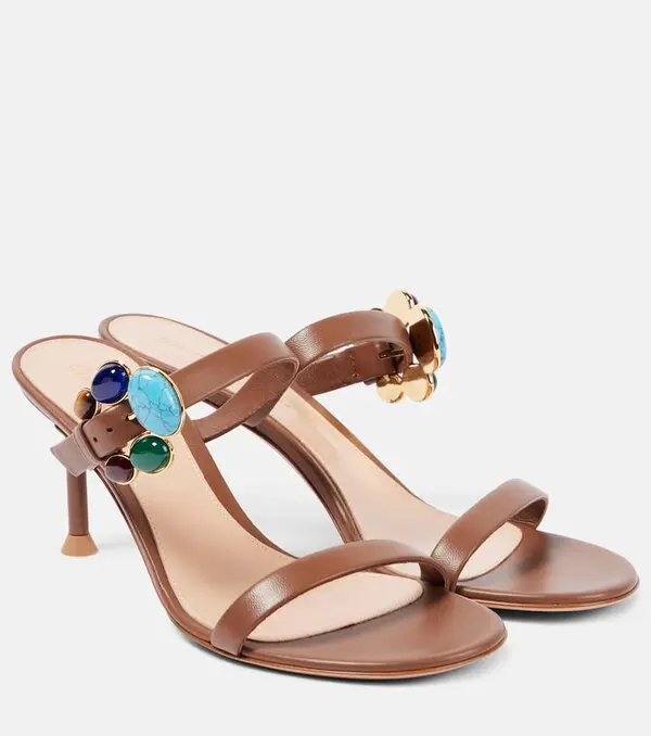 GIANVITO ROSSI 70 Buckle-detail Leather Mules - Brown