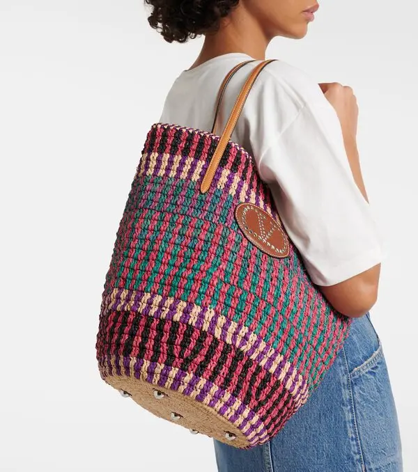 Valentino Garavani Vlogo Signature Large Straw Tote Bag - Multicoloured