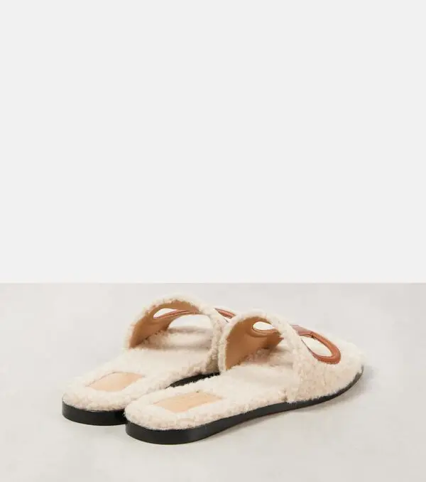 Valentino Garavani Vlogo Faux Shearling Slides - Beige - 30