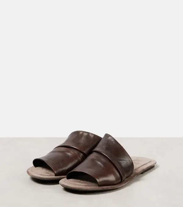 Brunello Cucinelli Ruched Leather Slides