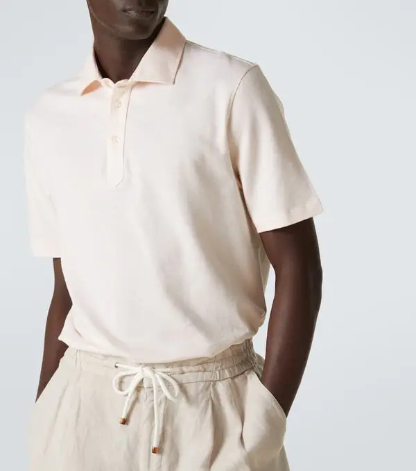 Brunello Cucinelli Cotton And Linen Polo Shirt - Beige