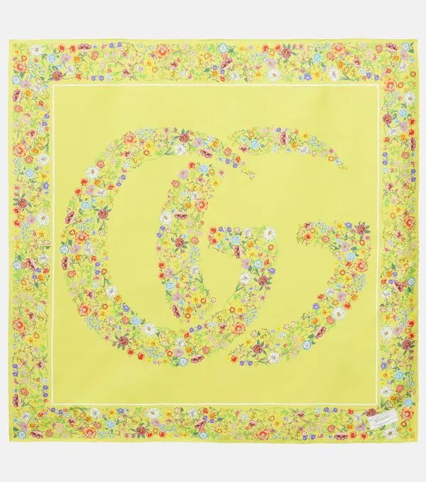 Gucci Double G Floral Silk Twill Scarf