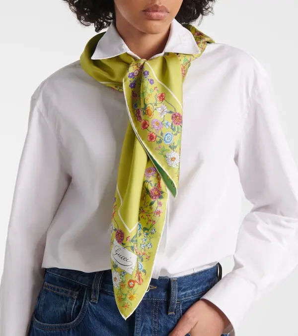 Gucci Double G Floral Silk Twill Scarf