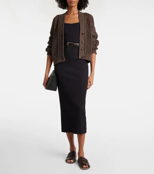 Brunello Cucinelli Monili Cotton-blend Jersey Midi Dress