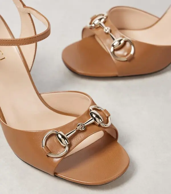 Gucci Lady Horsebit 75 Leather Sandals - Brown