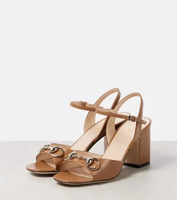 Gucci Lady Horsebit 75 Leather Sandals - Brown