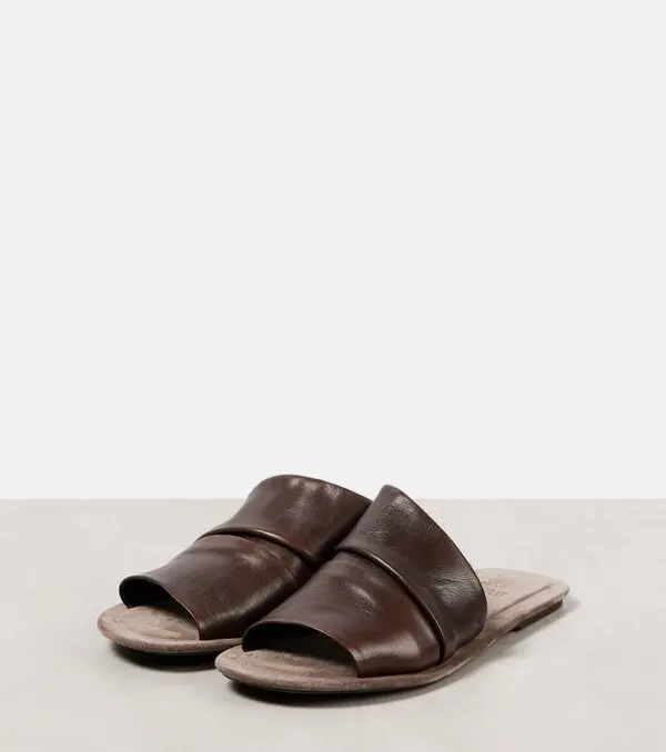 Brunello Cucinelli Ruched Leather Slides