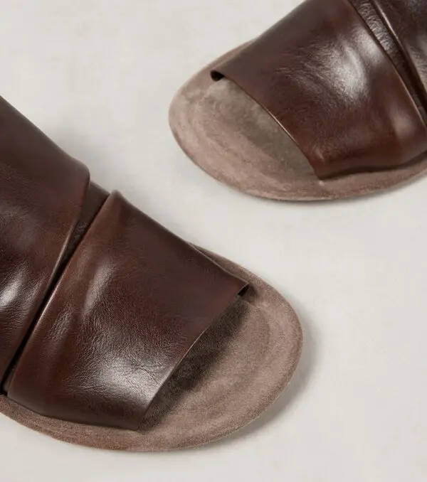 Brunello Cucinelli Ruched Leather Slides