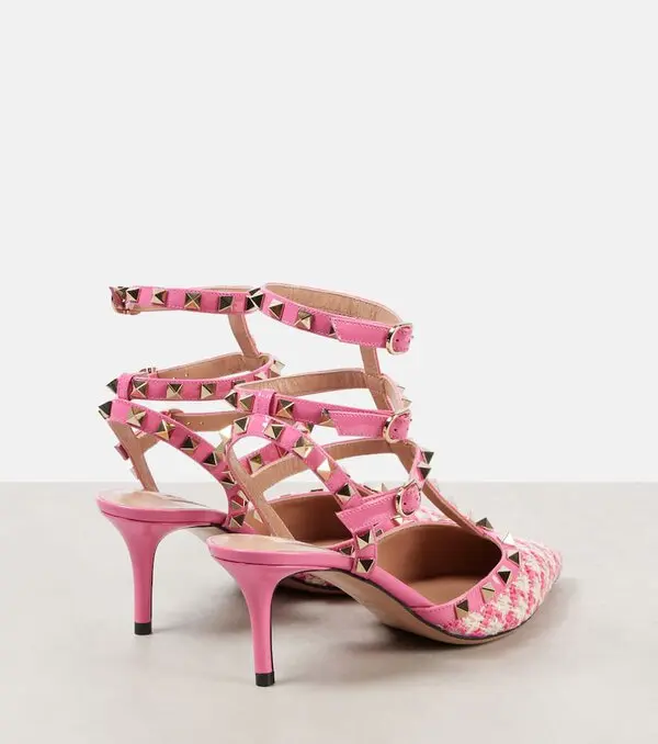 Valentino Garavani Rockstud 65 Boucle-trimmed Leather Pumps