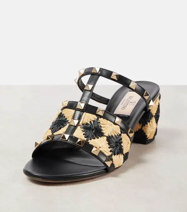 Valentino Garavani Rockstud Raffia Mules