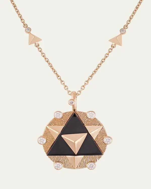 GYAN JAIPUR Aravali Yantra Diamond And Black Onyx Pendant Necklace - Yellow Gold