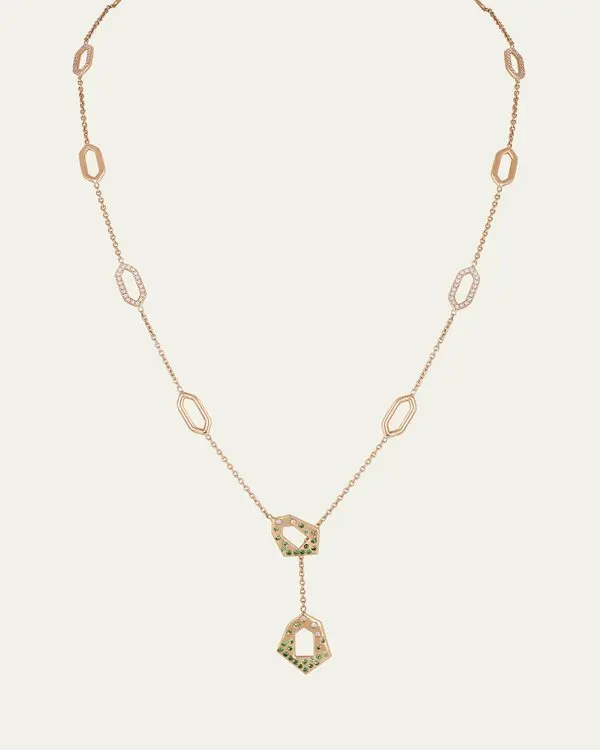 GYAN JAIPUR Arch Diamond And Tsavorite Lariat Necklace - Yellow Gold