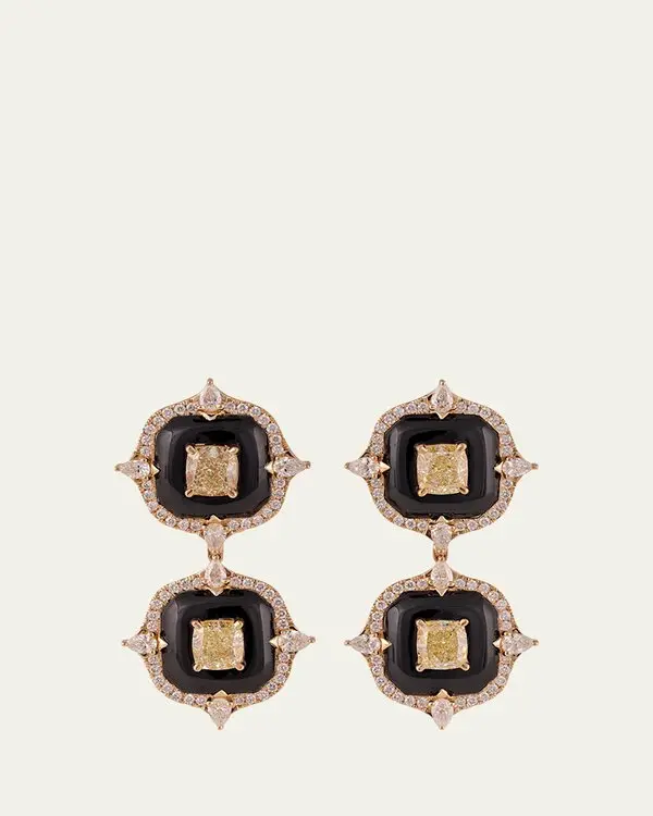 GYAN JAIPUR 18k Diamond And Onyx Dangle Earrings - Yellow Gold
