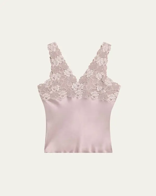 Natori Rose Parfait Lace & Silk Tank - Light Mocha