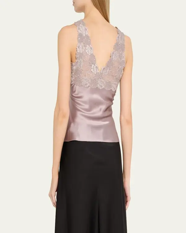 Natori Rose Parfait Lace & Silk Tank - Light Mocha