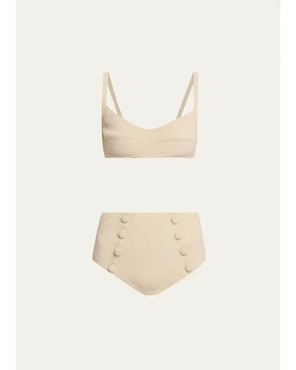 Lisa Marie Fernandez Seersucker Balconette Two-piece Swimsuit - Natural