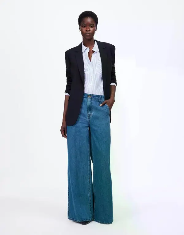 Madewell Petite Wide Sweep Denim Trousers In Java Wash 59% Off