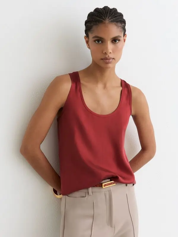 REISS Ruby Silk-front Cami Top - Rose Red