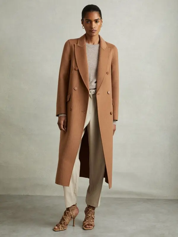 REISS Lucia Maeve Wool-blend Double-breasted Coat - Toffee