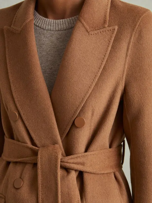 REISS Lucia Maeve Wool-blend Double-breasted Coat - Toffee