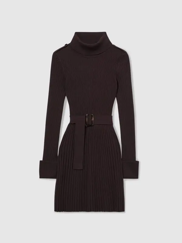 REISS Vinnie Roll-neck Ribbed Mini Dress