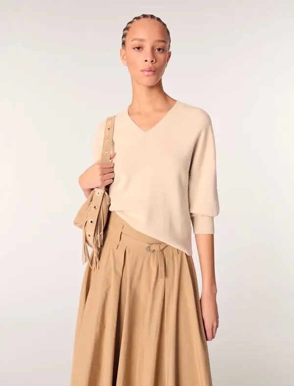 Maje Wool Blend V-neck Cropped Sweater