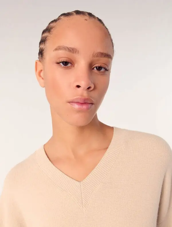 Maje Wool Blend V-neck Cropped Sweater