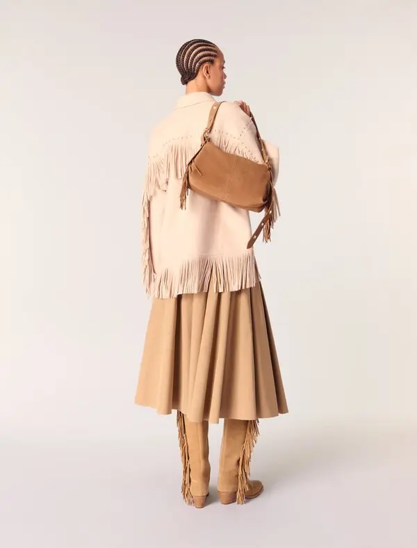 Maje Wool Double-breasted Fringed Coat